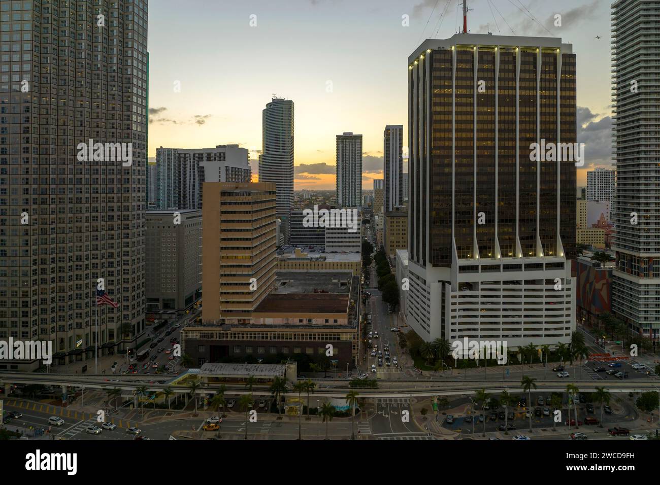 Aerial view of downtown district of of Miami Brickell in Florida, USA ...
