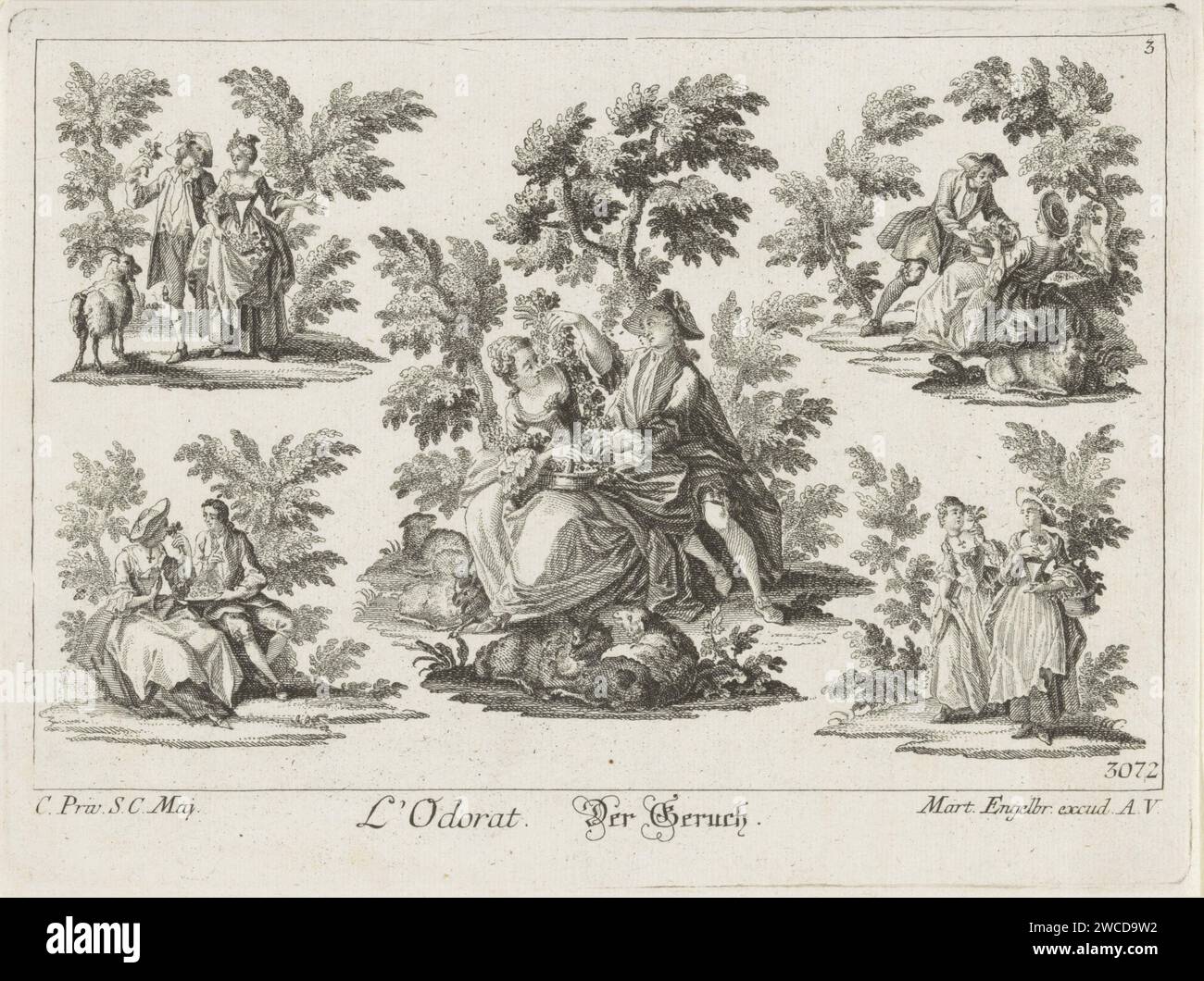 De Okuk, Anonymous, 1694 - 1756 print Five pastoral scenes of two ...