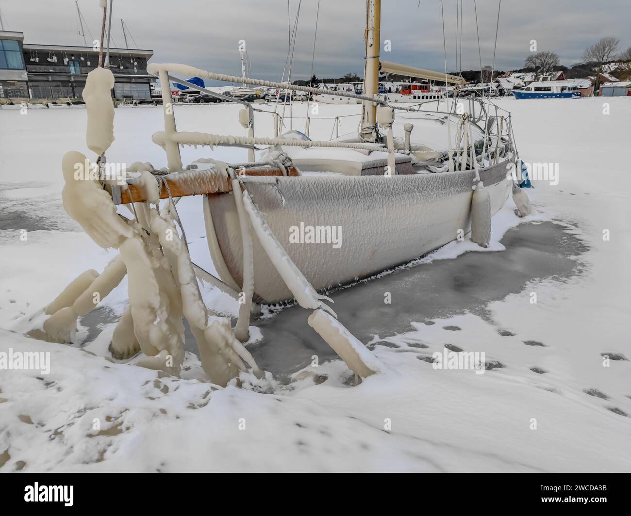 Spectacular ice formations on a boat cold and windy day. Natural ...