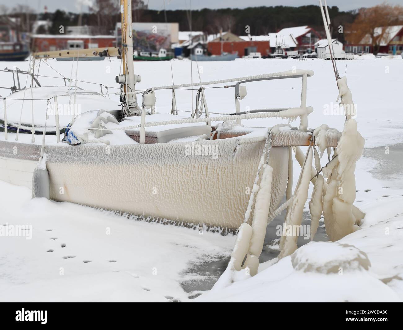 Spectacular ice formations on a boat cold and windy day. Natural ...