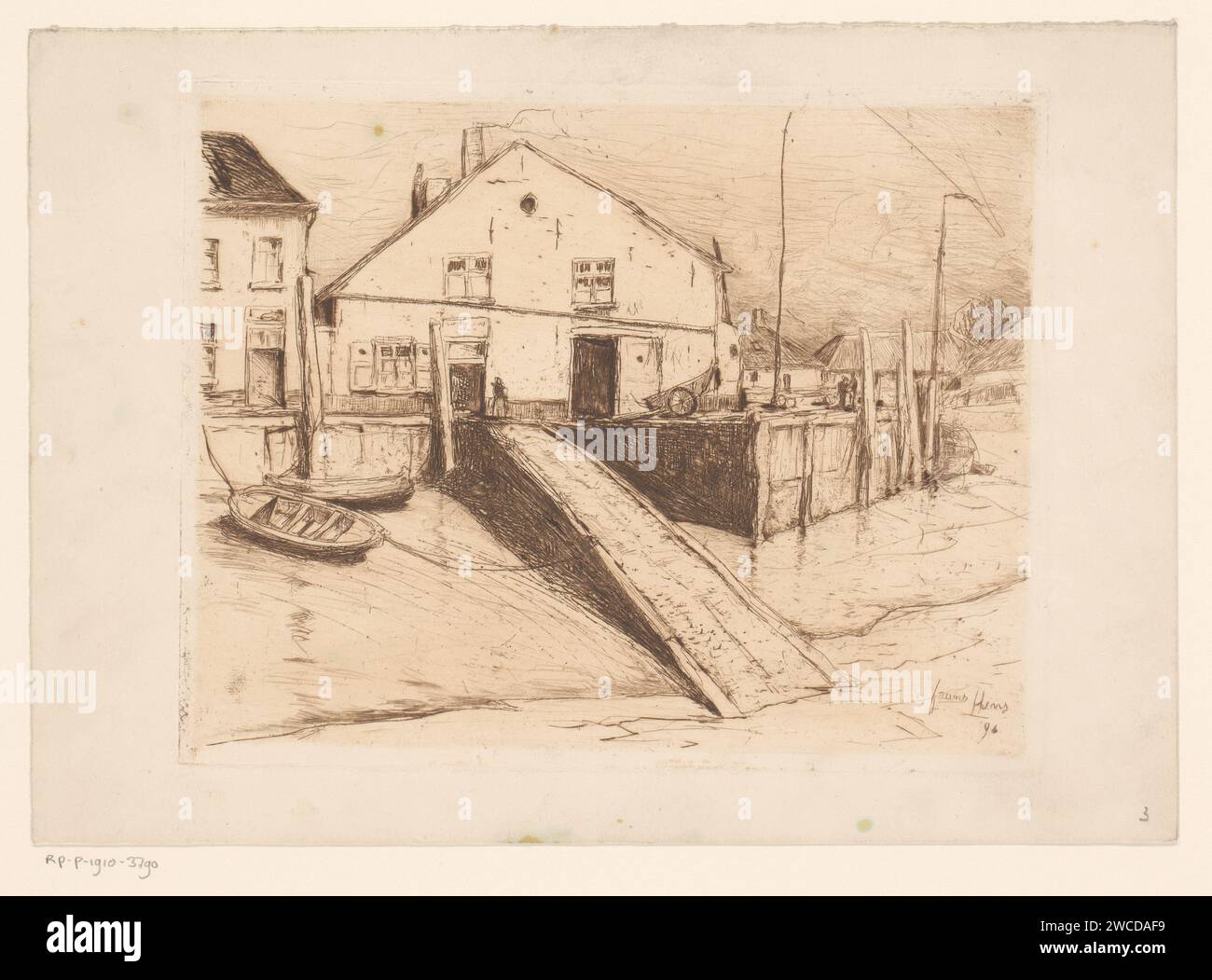 Village houses along the Kade, Frans Hens, 1894 print paper etching ...