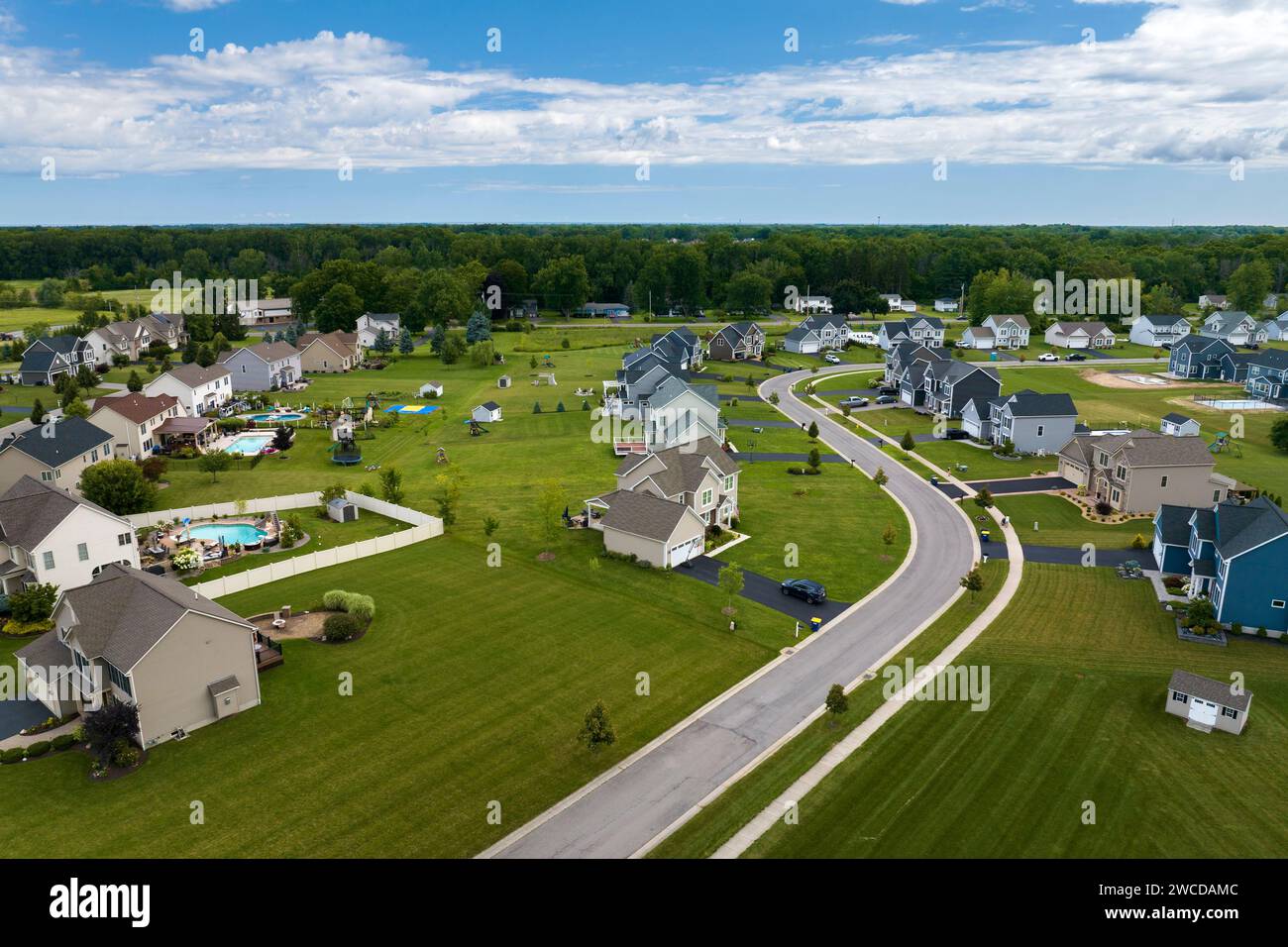 Aerial view of large private homes in Rochester, NY residential area ...