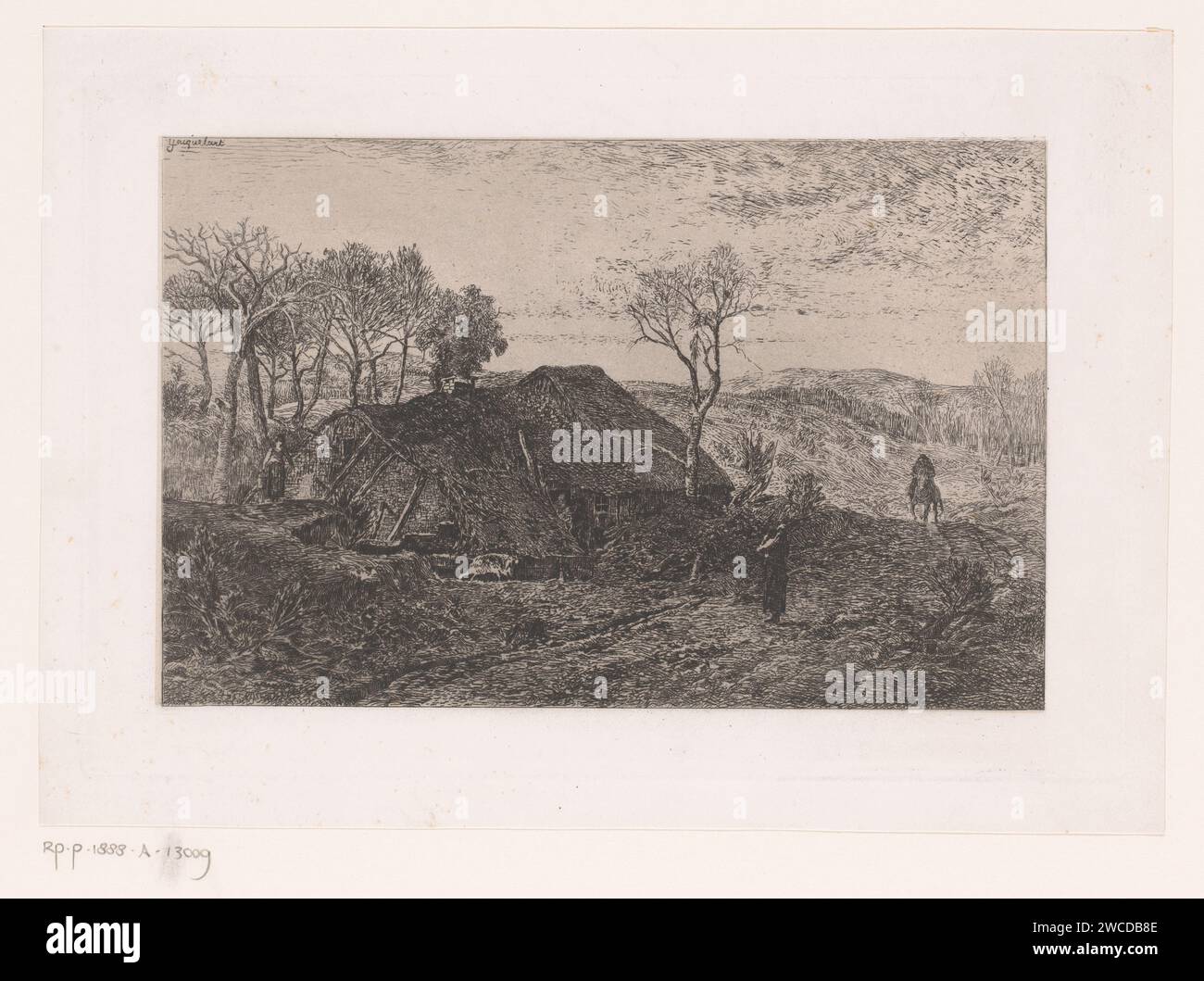 Rieted farm in a landscape, Lambert Jacquelart, 1830 - 1888 print paper ...