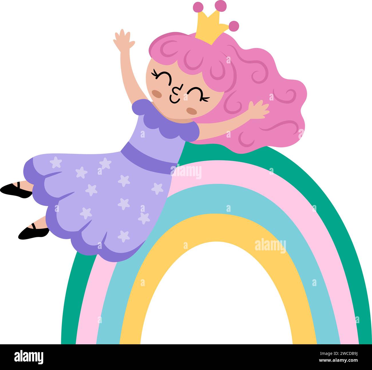 Vector fairy icon. Fantasy sorceress with pink hair and crown sliding ...