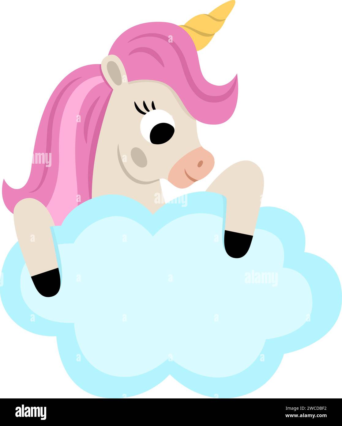 Vector unicorn with yellow horn and pink mane. Fantasy animal holding ...