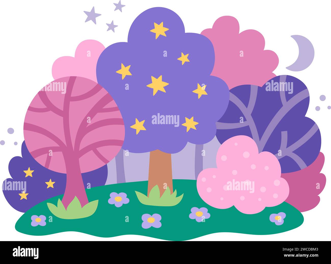 Vector magic forest landscape. Fairytale world concept with trees ...