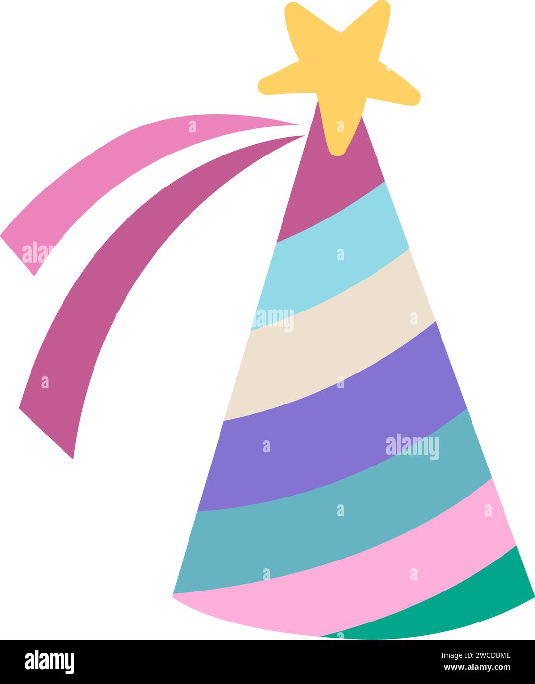 Vector rainbow colored birthday cone hat with star on top. Fairytale ...