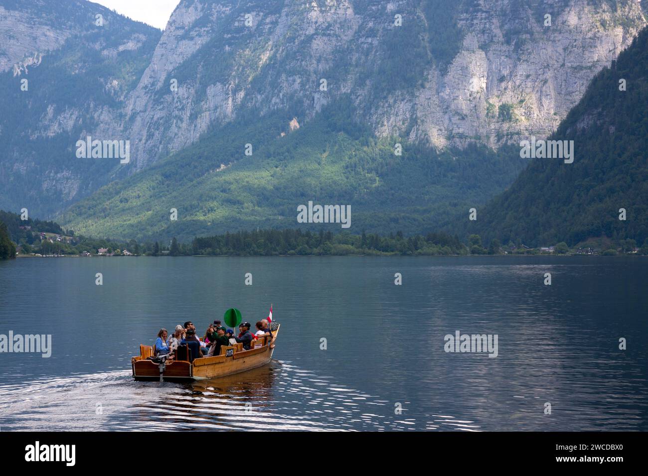 Hallstatt, Austria - June 17, 2023: Tourists by boat on Lake ...