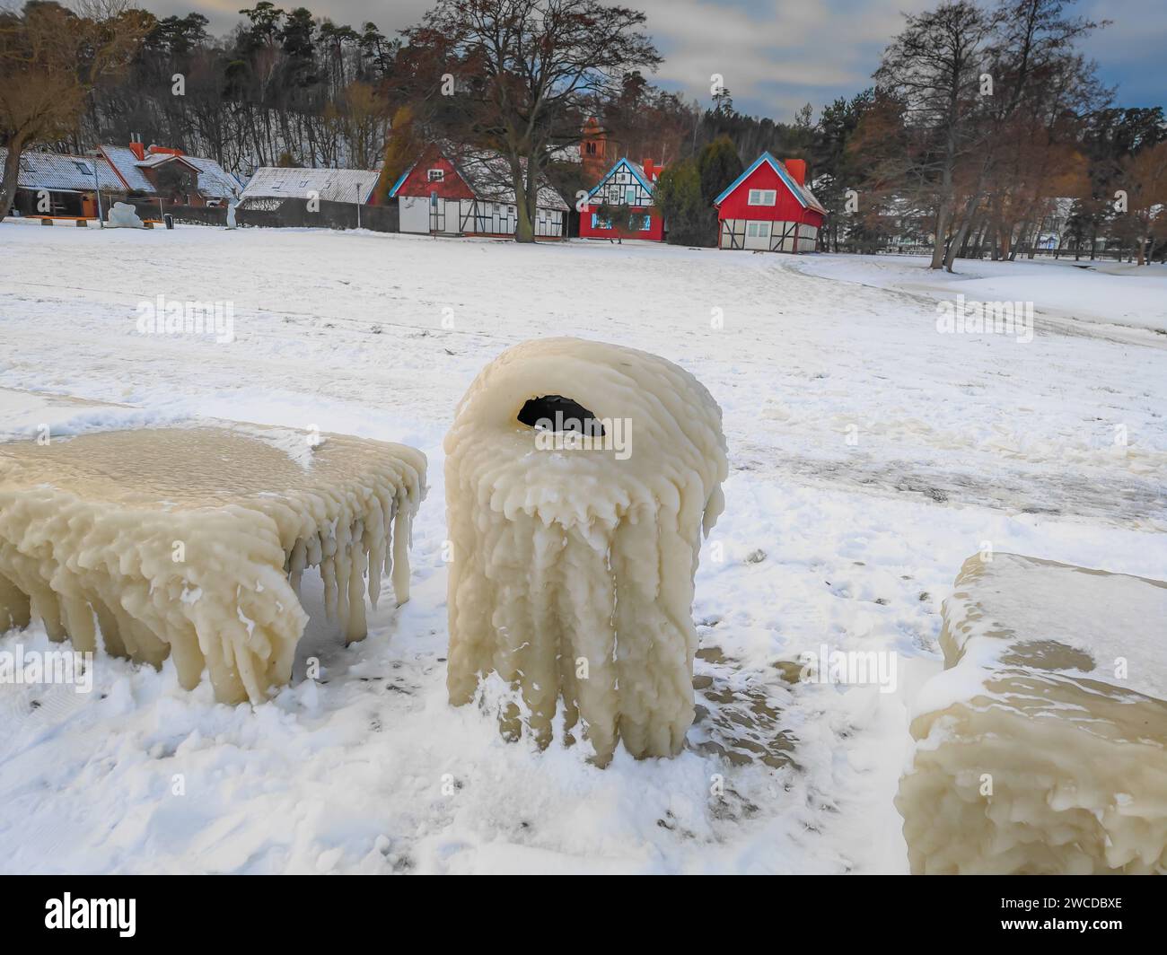Spectacular ice formations on a cold and windy day. Natural phenomenon ...