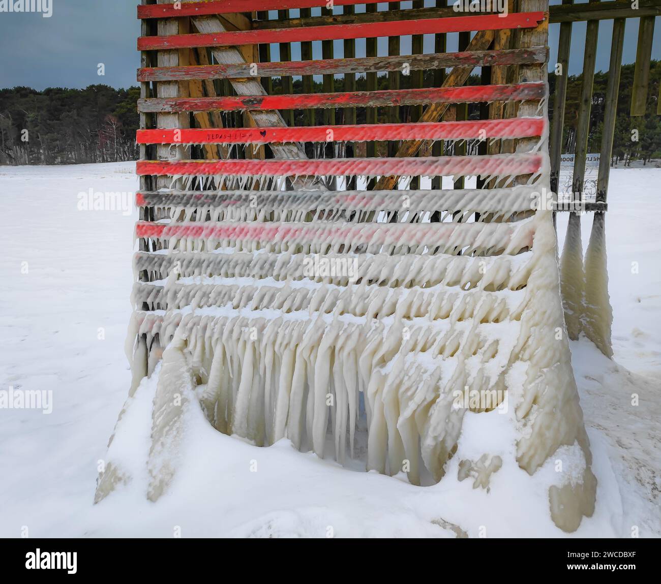 Spectacular ice formations on a cold and windy day. Natural phenomenon ...