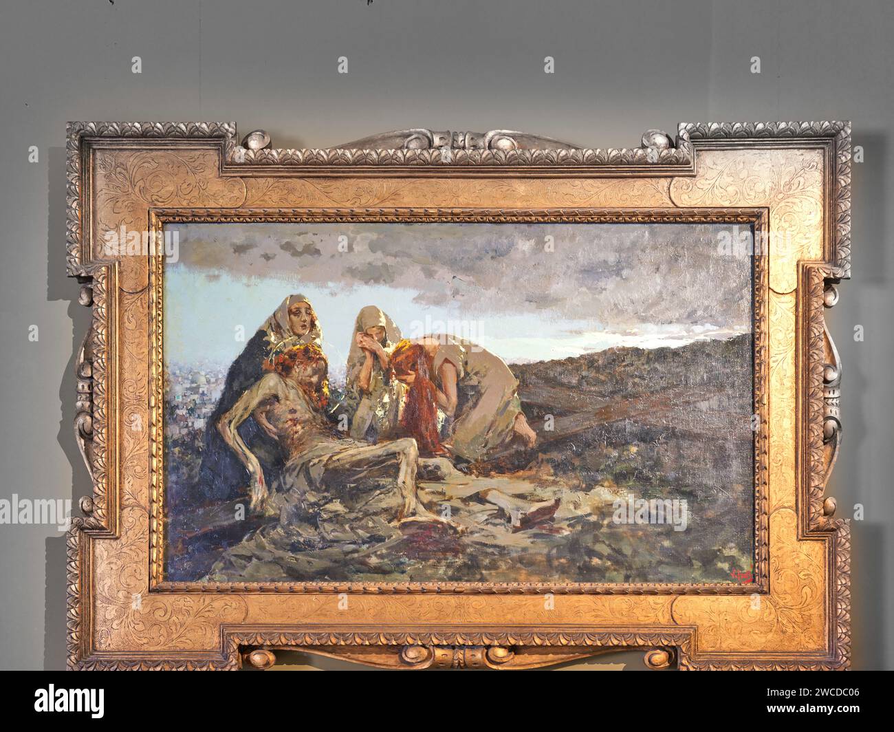 Jeus Christ is taken down, dead, from his cross, and mourned by three ...