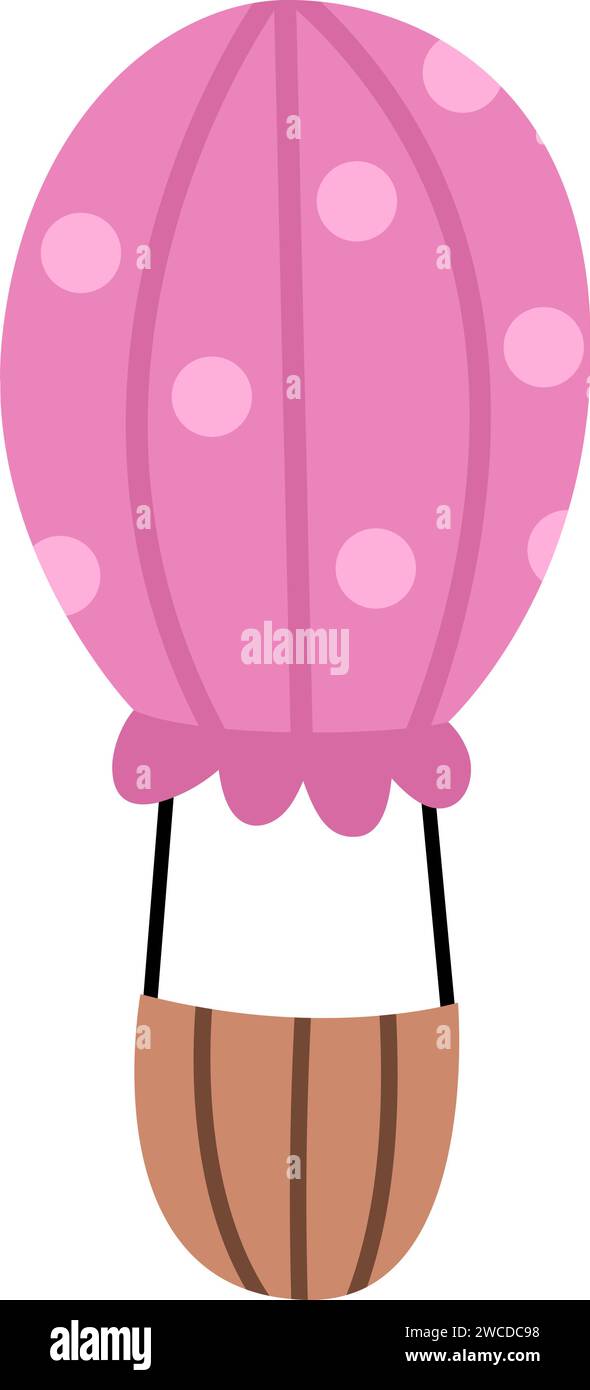 Vector pink hot air balloon. Fairytale themed air transport. Cute magic ...