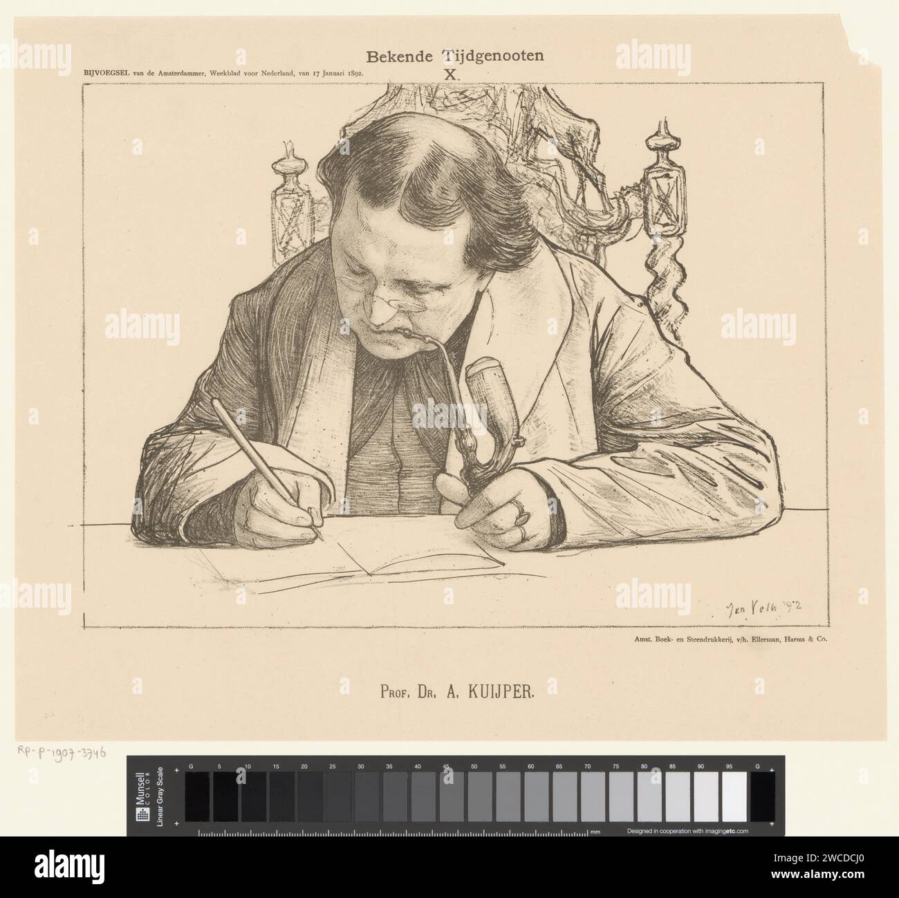 Portrait of writing Abraham Kuyper, Jan Veth, 1892 print He has a pipe ...