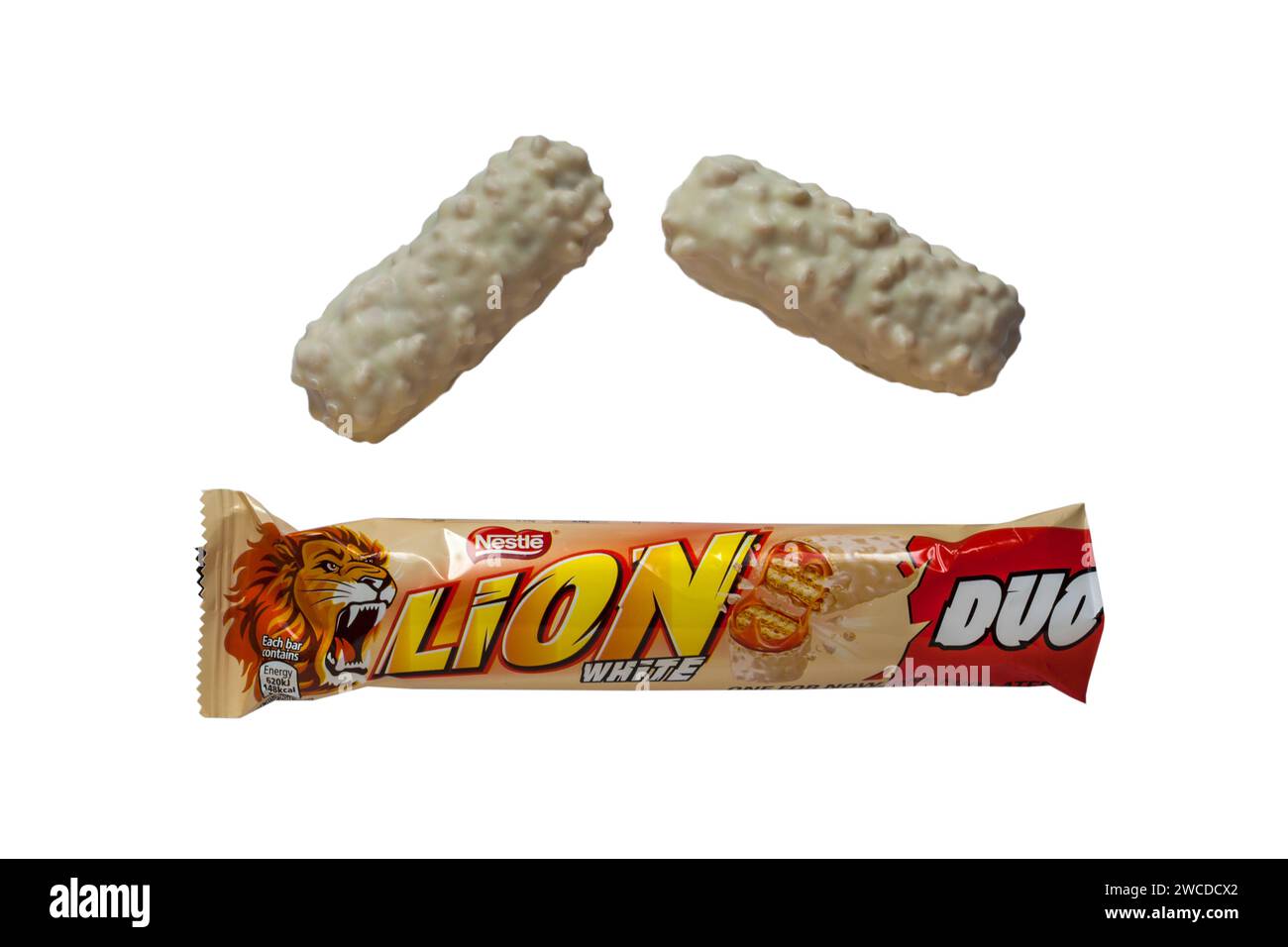 Nestle Lion white chocolate bar duo pack opened to show contents ...