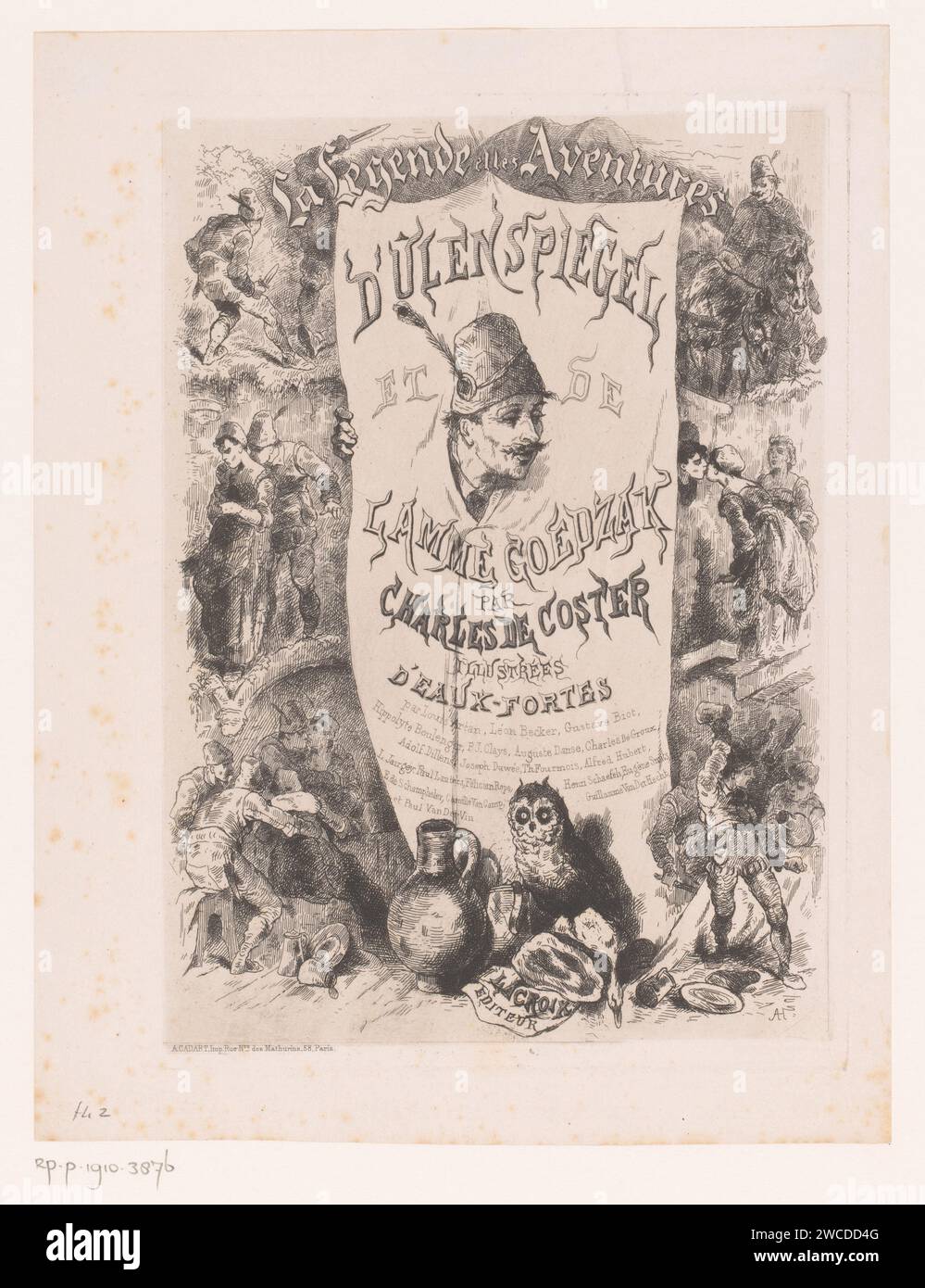 Various illustrations from Life Tijl Uilenspiegel, around a portrait of ...