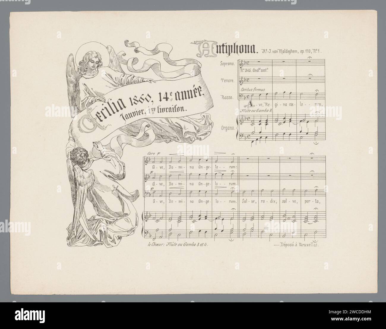 Two angels with banderol, Eugène van Maldeghem (attributed to), 1860 ...