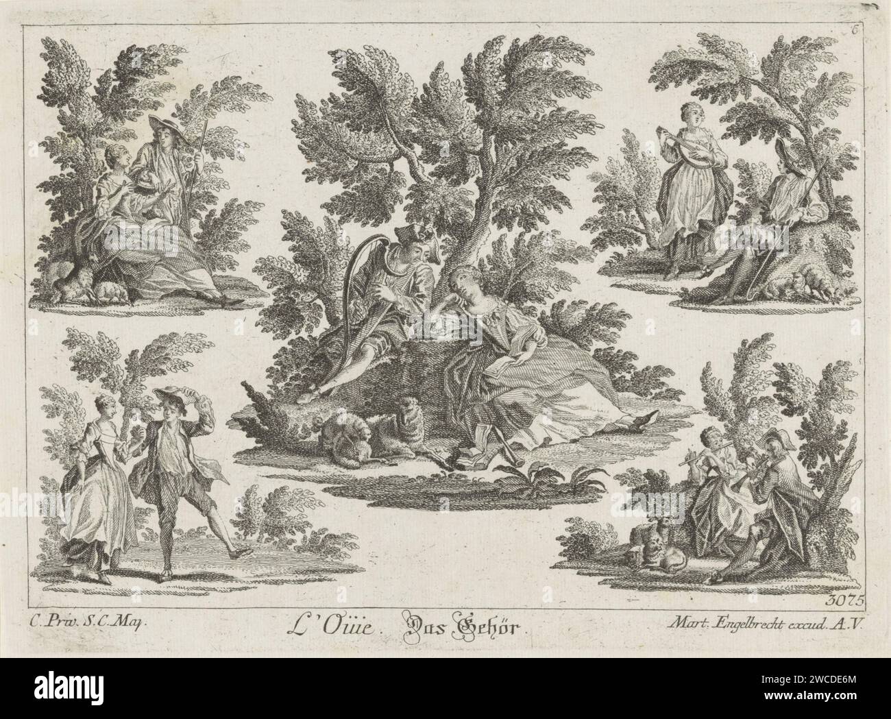 HOW, Anonymous, 1694 - 1756 print Five pastoral scenes of two people ...