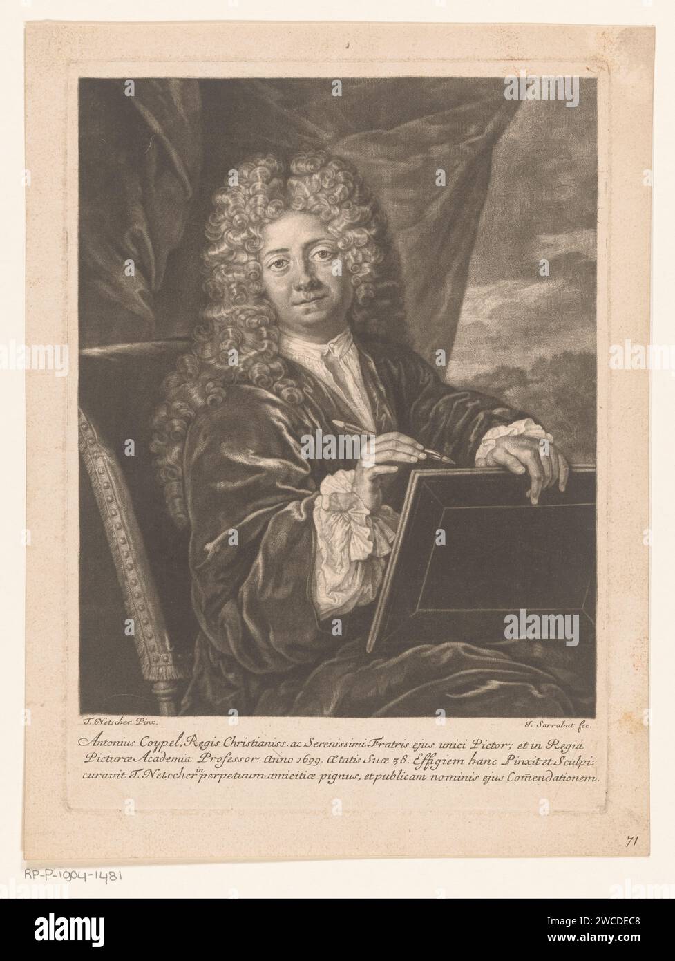 Portret van Antoine Coypel, Isaac Sarrabat, after Theodorus Netscher ...