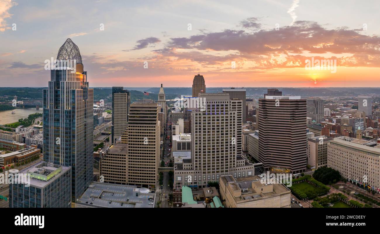 Cincinnati city in state of Ohio with brightly illuminated high ...