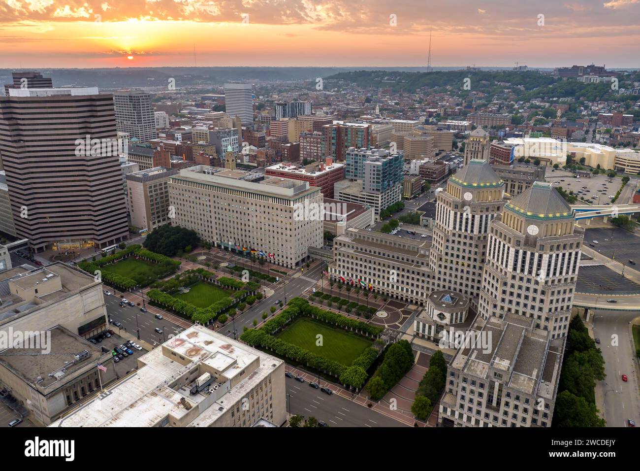 Cincinnati city, Ohio USA. View from above of brightly illuminated high ...