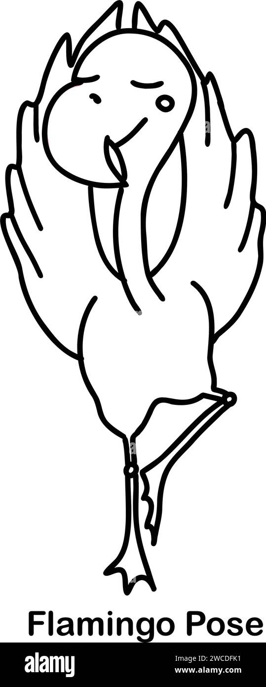 Animal yoga, flamingo pose. Cute flamingo hand drawn vector ...