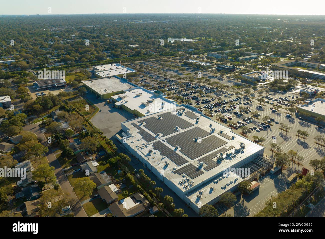 Electric photovoltaic solar panels installed on shopping mall building ...