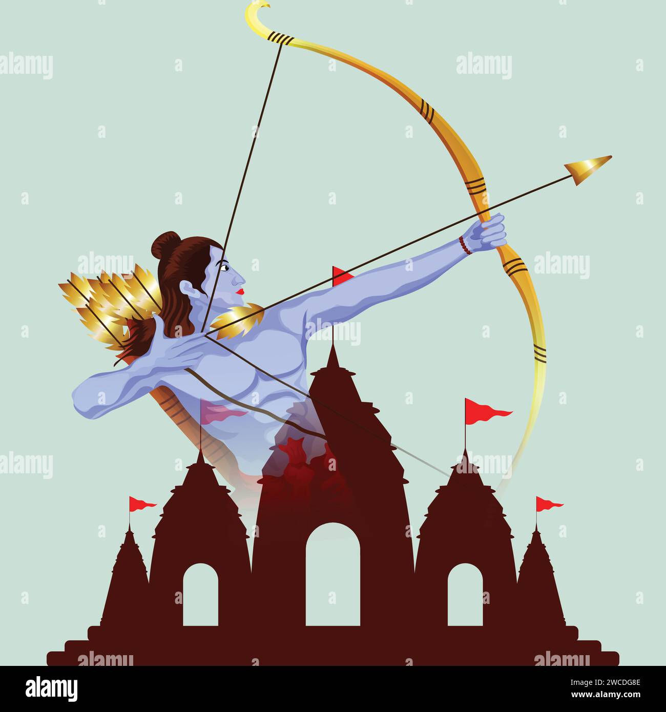 Shree Ram Navami Celebration Lord Rama With Bow And Arrow Stock Vector