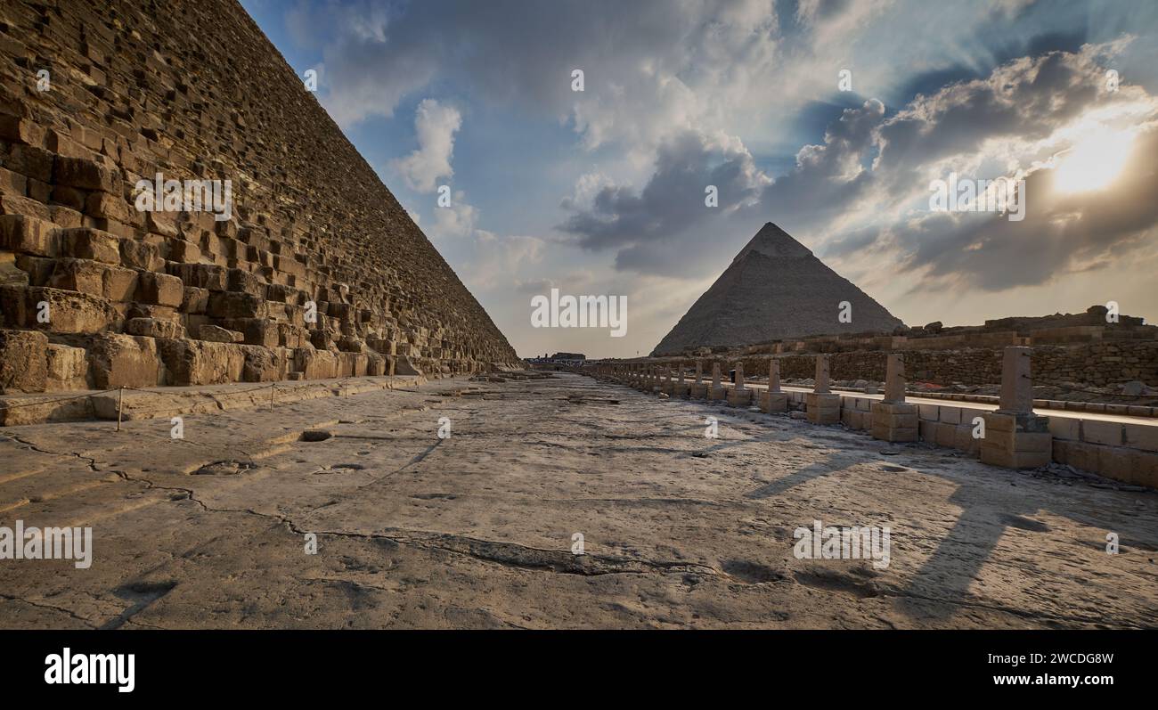 The Giza pyramid complex (Giza necropolis) afternoon shot showing the ...