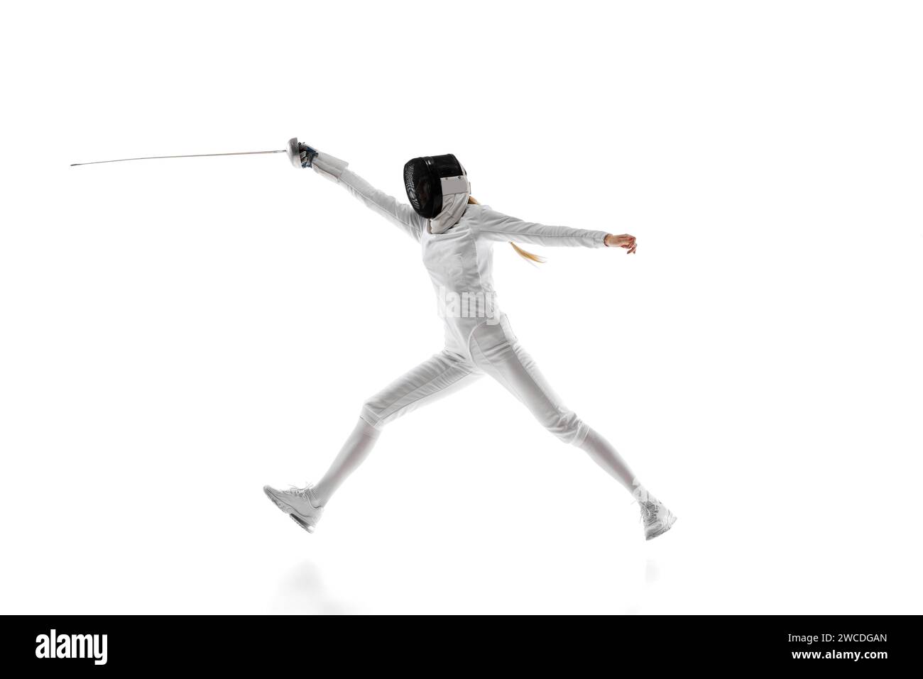 Sport equipment. The fencing foil, mask, and suit represent the ...