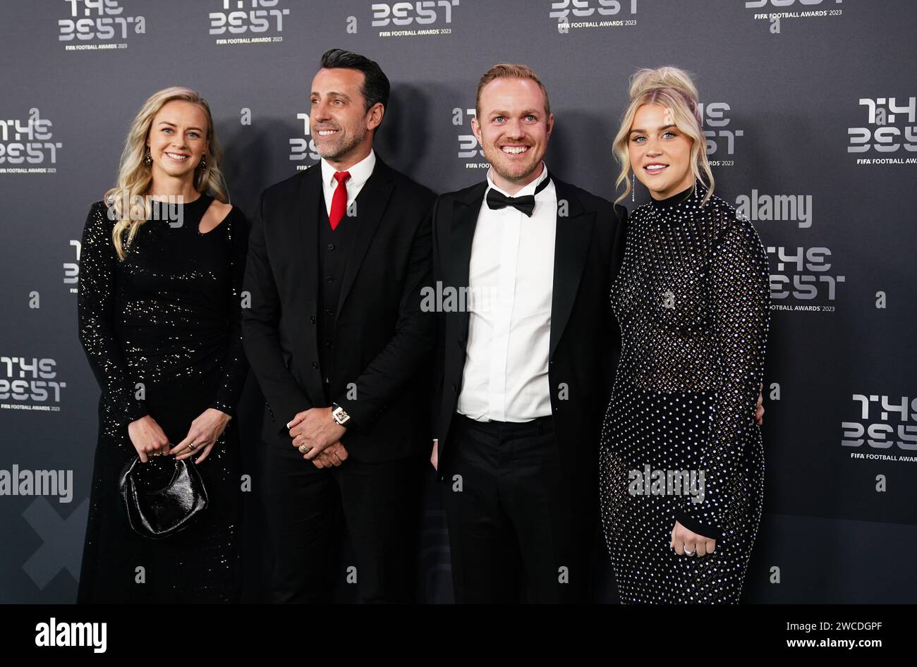 Edu (second left), Jonas Eidevall and Alessa Russo (right) arriving for ...