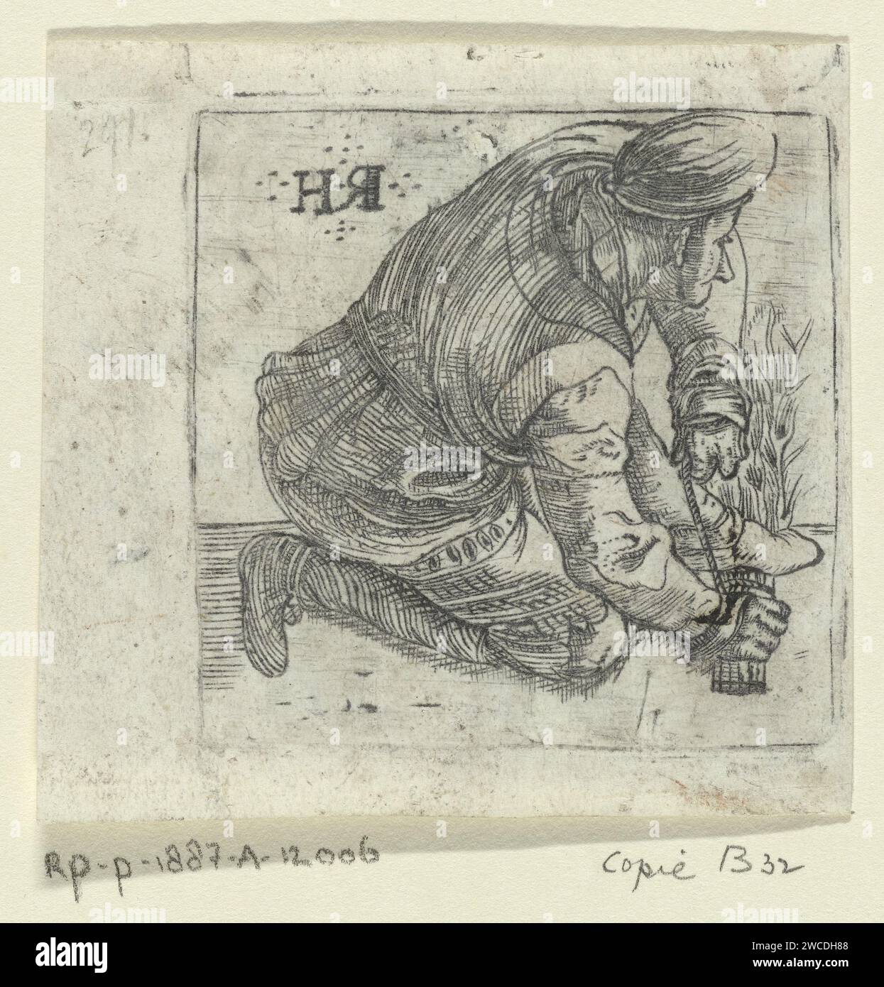 Society of Christ, Monogramist HR (Graveur), After Hendrick Goltzius, 1597 - 1667 print A man ...