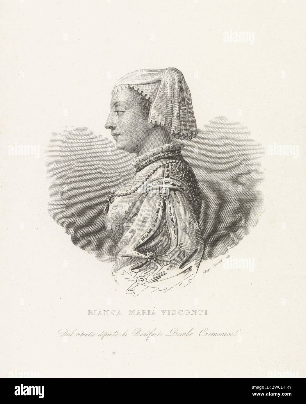Portret Van Bianca Maria Visconti, Filippo Caporali, After Bonifacio ...