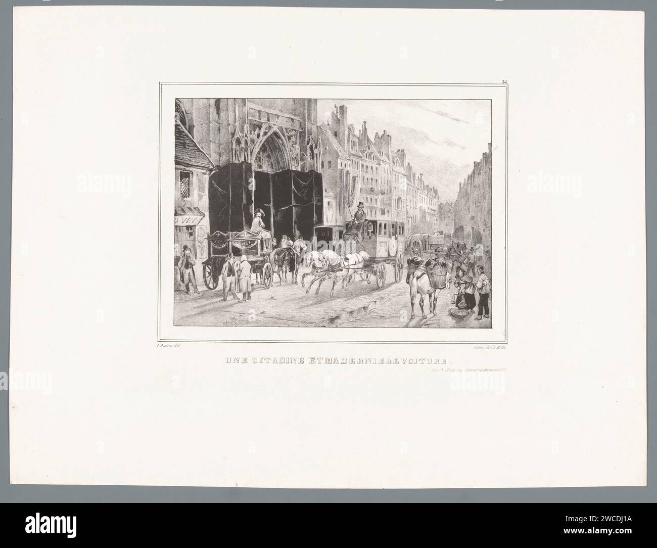 'Citadine'-Omnibus passes a stationary funeral carriage, Victor Adam ...