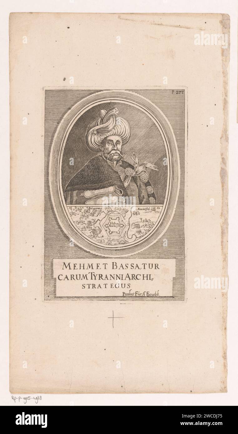 Portrait of Mehmet IV above a map of the Battle of Nové Zámky, Paul ...