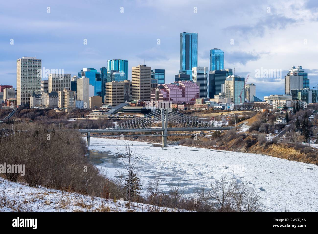 Edmonton, Canada, December 10, 2023: Cityscape with frozen North ...