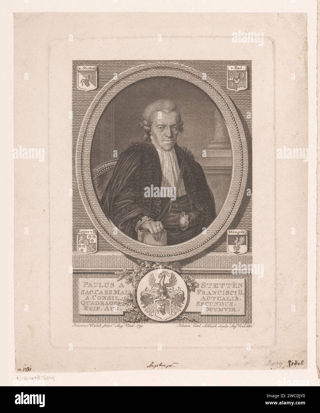 Portrait van Paul von Stetten, Johann Carl Schleich, after Johann Walch ...