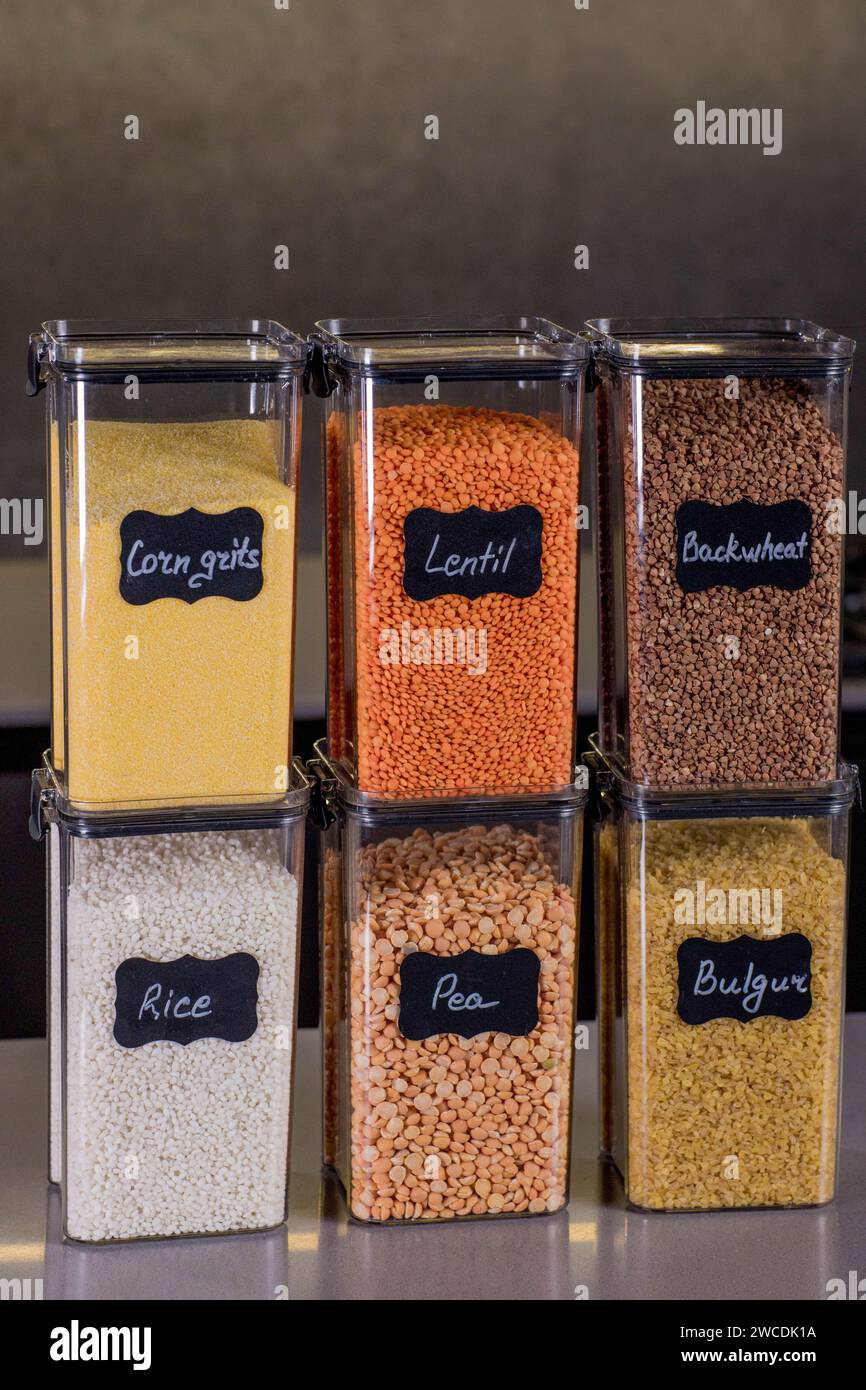 Storing groceries in polypropylene boxes according to the Konmari ...