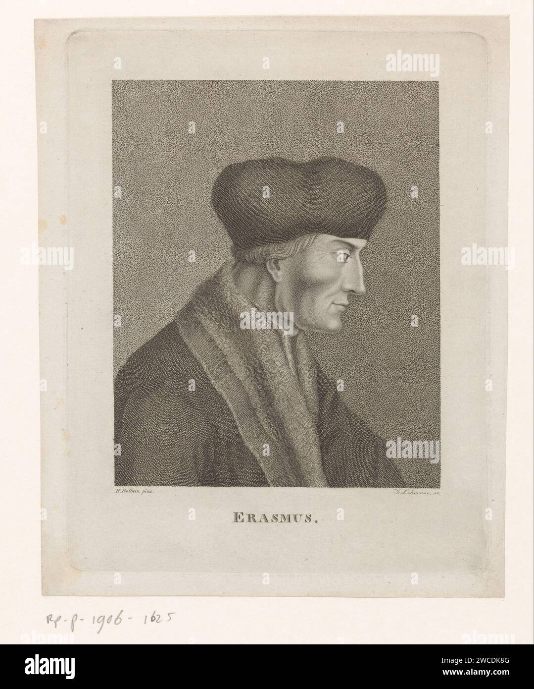 Portrait van Desiderius Erasmus, Friedrich Leonhard Lehmann, after Hans ...