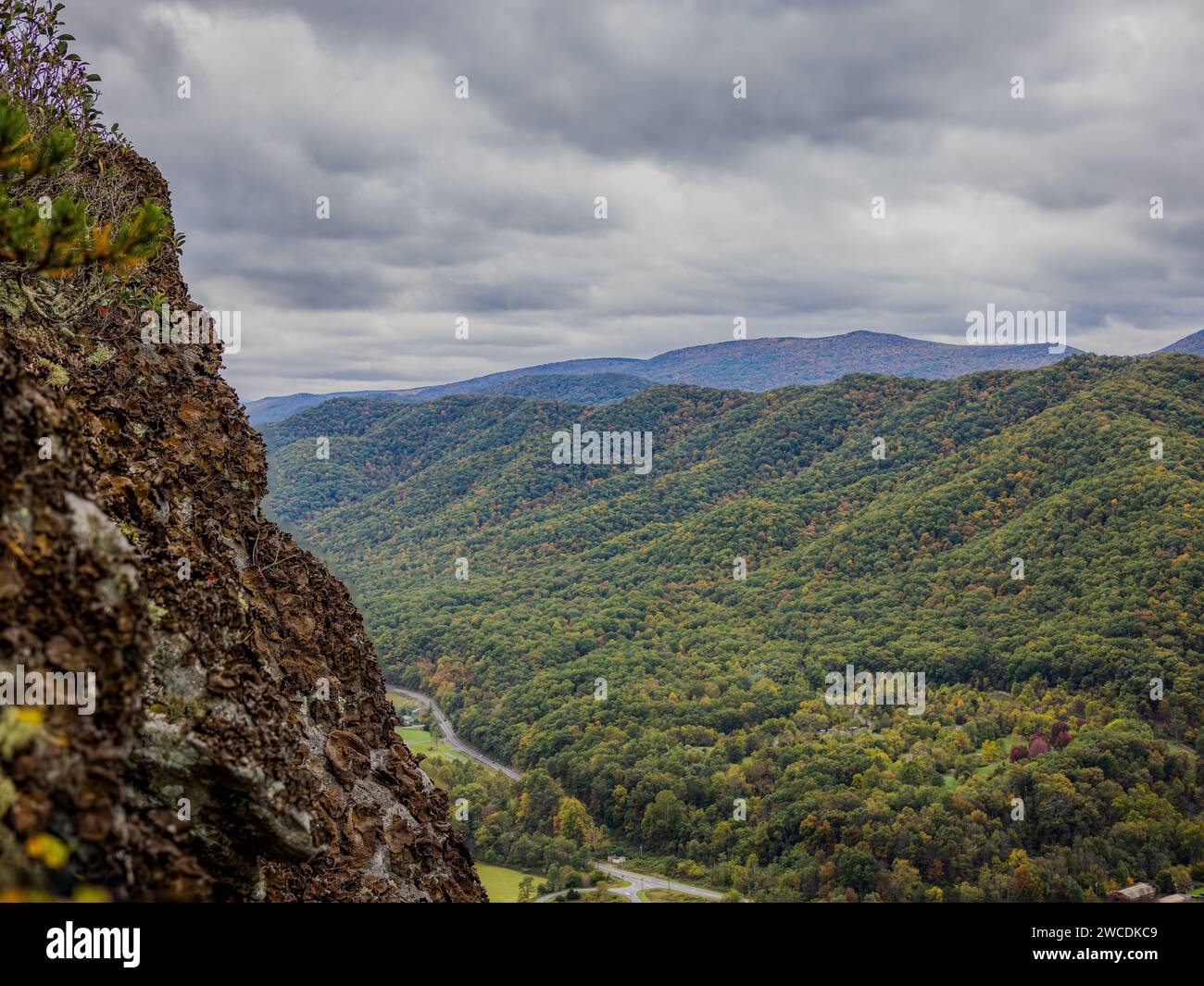 An Aerial perspective of rolling mountains with autumn foliage, from a ...