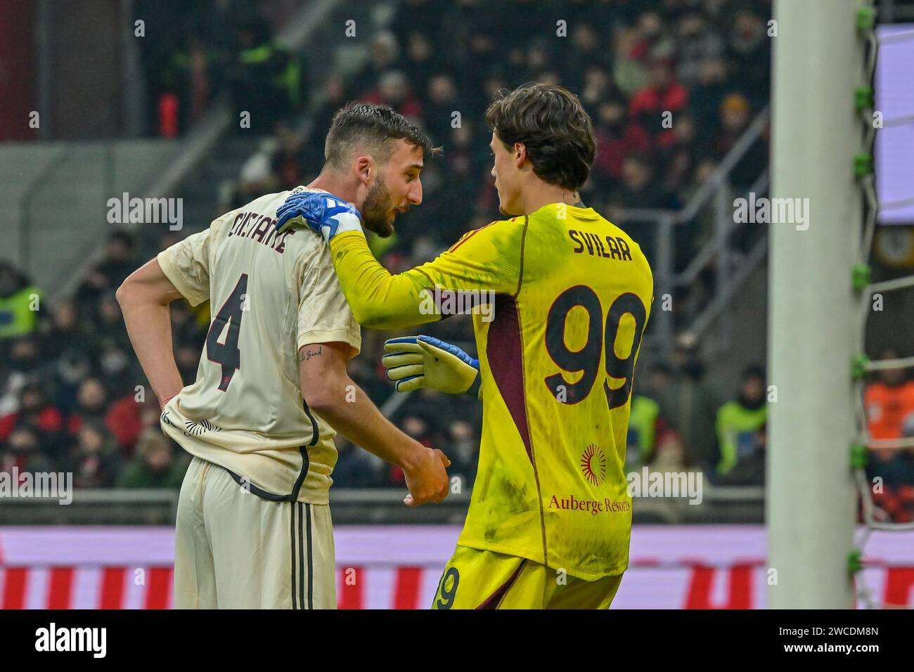 Milano, Italy. 14th Jan, 2024. Goalkeeper Mile Svilar (99) of Roma seen ...