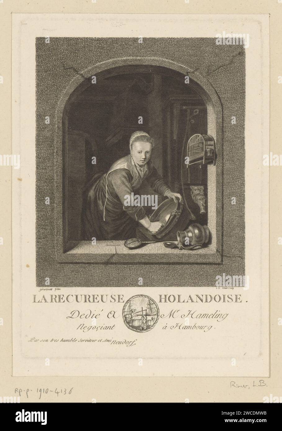 Jongegevoegen Poets a pot in a window, L.B. Rimer, after Gerard Dou ...