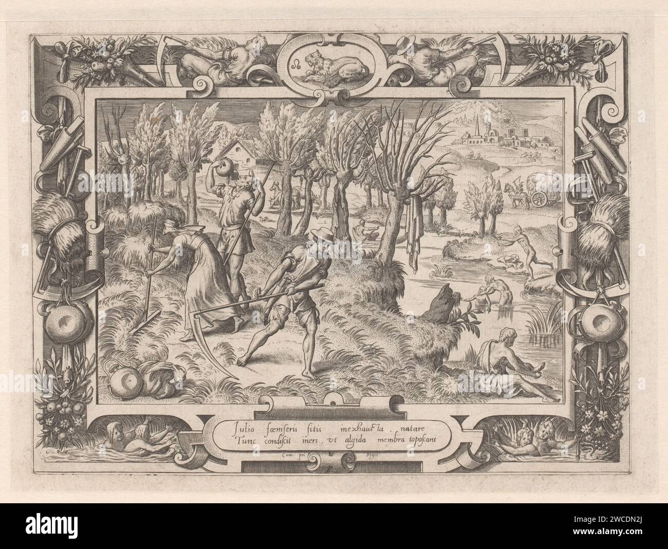 Juli, Etienne Delaune, Before 1566 print Mowing figures with scythe ...
