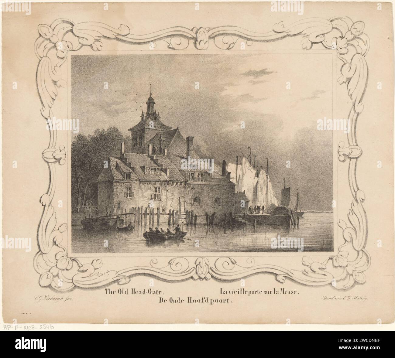 View of the old Hoofdpoort in Rotterdam, Cornelis Gerrit Verburgh, 1839 ...