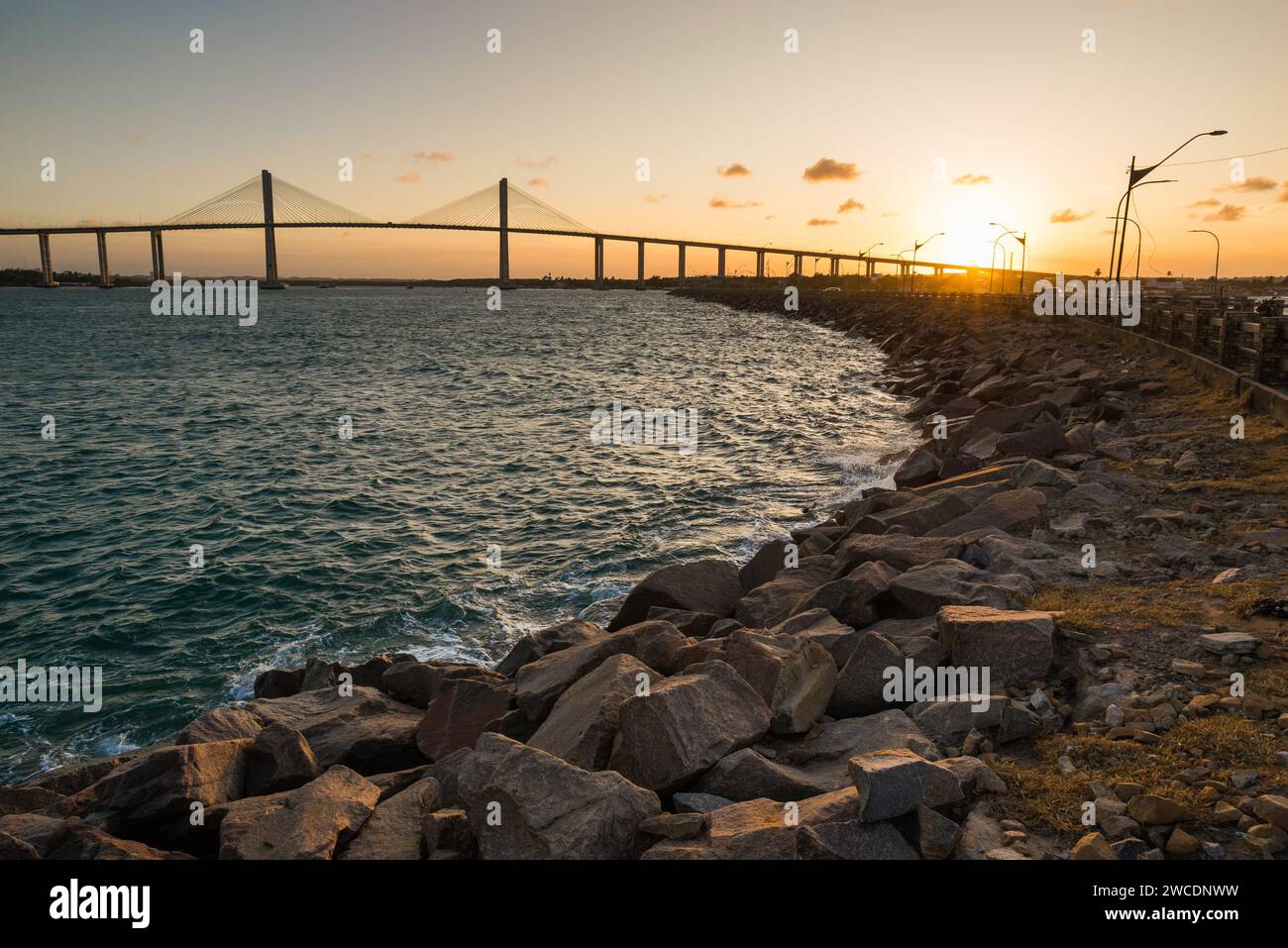 Rocks of the Pier and Newton Navarro Bridge in Natal City on Sunset ...