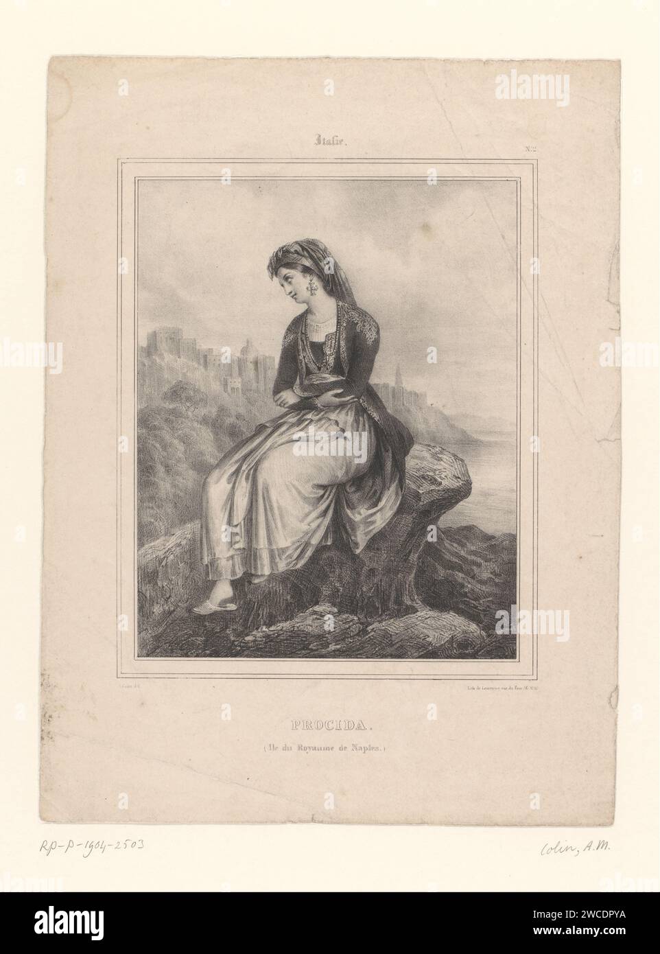 Girl from Procida on a rock on the coast, Alexandre Marie Colin, 1832 ...