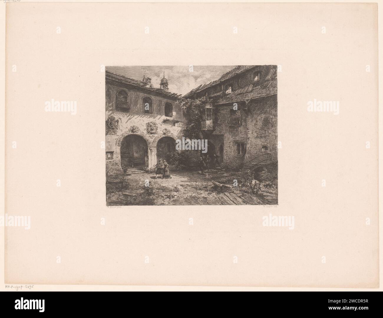 Figures in a courtyard, William Unger, After Robert Russ, 1857 - 1907 ...