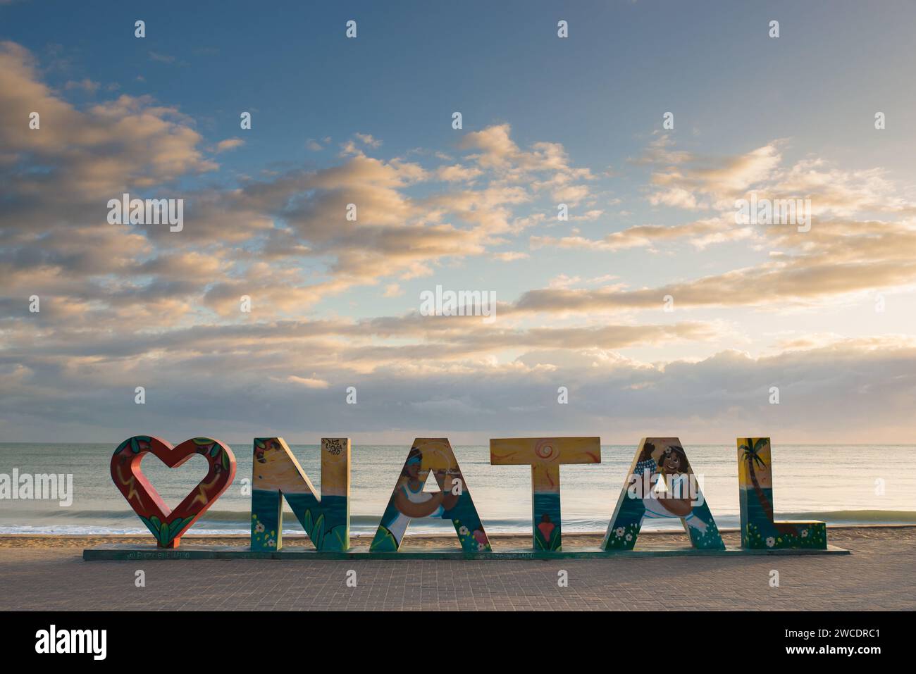 Natal city name sign on the edge of the Ponta Negra beach during ...