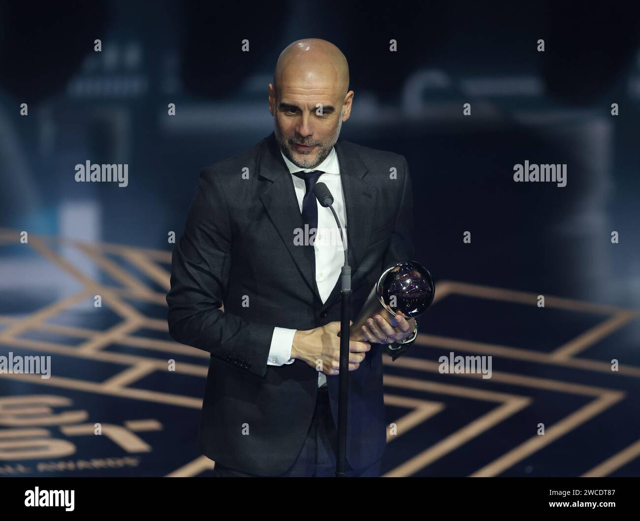 London, UK. 15th Jan, 2024. Pep Guardiola of Manchester City wins The ...