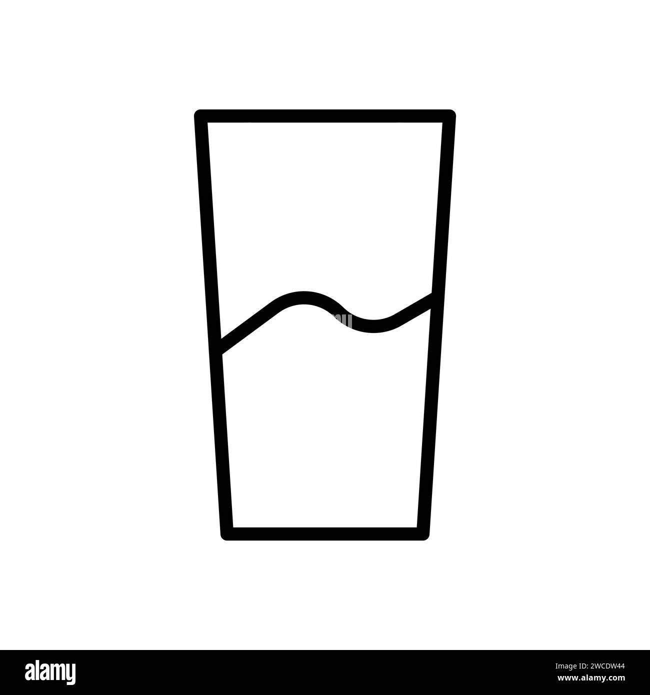 Vector black line icon glass of water isolated on white background ...