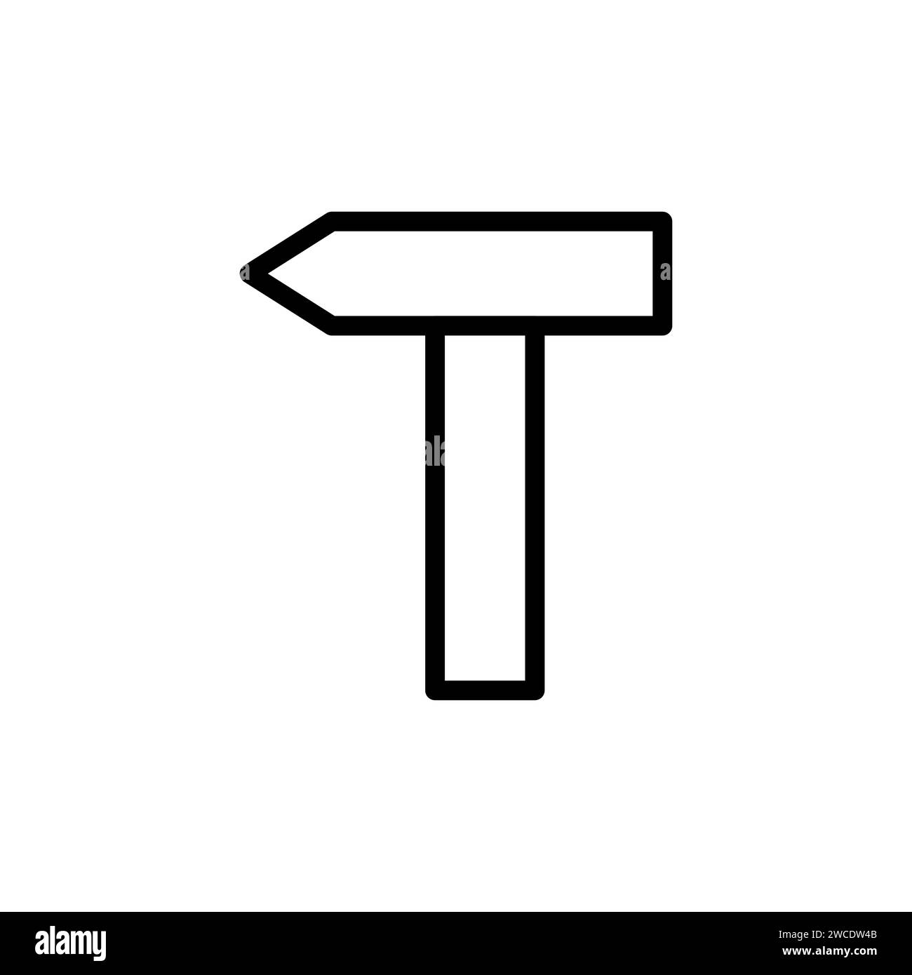 Vector black line icon construction hammer isolated on white background ...